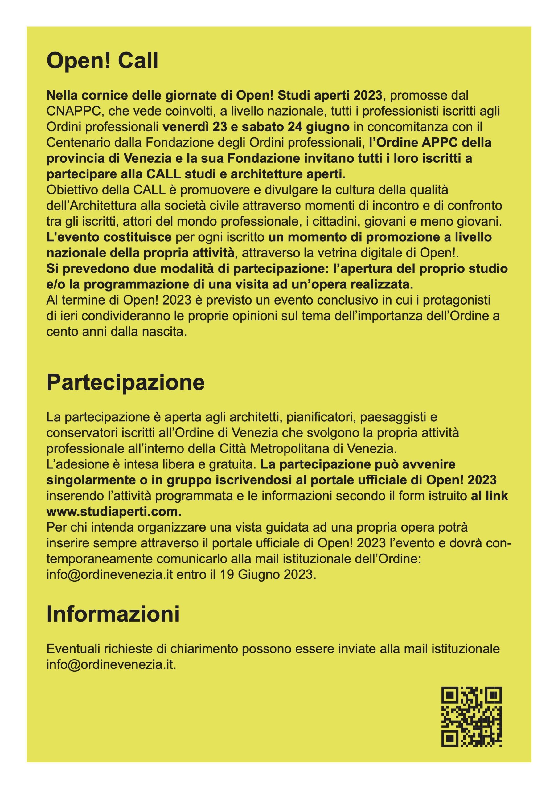 Open!CALL_2023 - Ordine Venezia